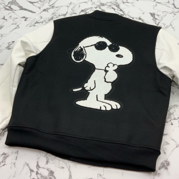 Peanuts | Jackets & Coats | Mens Snoopy Joe Cool Black White Varsity ...